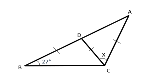 Answer-In the figure BD = CD = AC, ∠ ABC = 27 ° , ∠ ACD = y. Find value ...